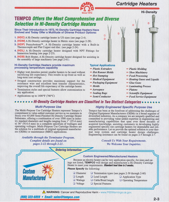 Tempco Hi-Density Cartridge Heaters – IHS | Industrial Heat Sources